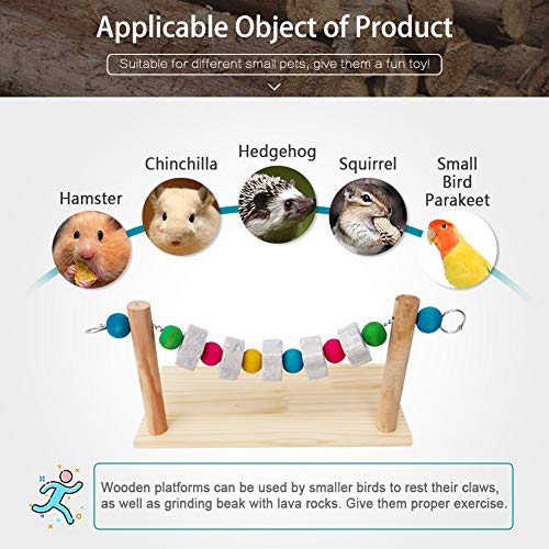 Hamster Wood Ledge Platform with Lava Stone Block Chew Toys,Pet Cage Resting Wooden Shelf for Chinchilla Guinea Pig Gerbil Mouse Rat