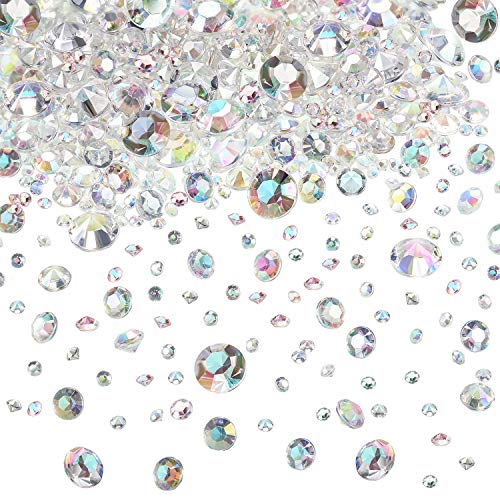 Hicarer 4000 Pieces Clear Diamonds Crystals Acrylic Gems Wedding Table Scattering Gemstones Christmas Party Decorations Bridal Shower Masquerade Vase Fillers(Crystal AB, 3 mm, 6 mm and 10 mm)