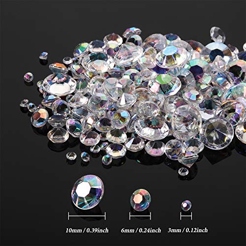 Hicarer 4000 Pieces Clear Diamonds Crystals Acrylic Gems Wedding Table Scattering Gemstones Christmas Party Decorations Bridal Shower Masquerade Vase Fillers(Crystal AB, 3 mm, 6 mm and 10 mm)