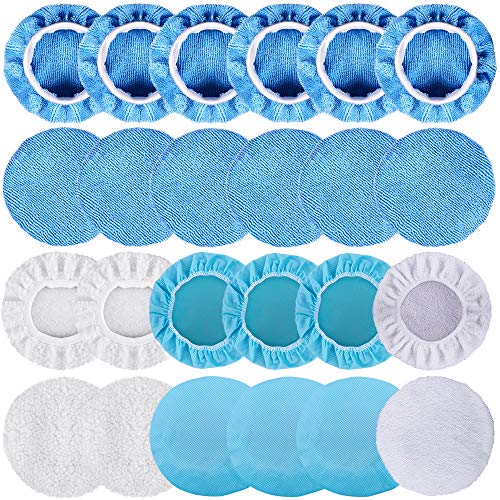 SIQUK 24 Packs Polishing Bonnet Pads (5 to 6 Inches) Including 12 Microfiber Car 4 Waxing Non-Woven Buffing pad and 2 Cotton for Polisher