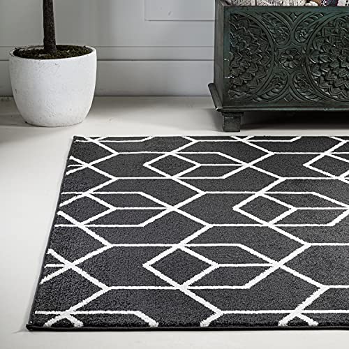 JONATHAN Y SEU101A-8 Tumbling Blocks Modern Geometric Indoor Area-Rug Contemporary Casual Easy-Cleaning Bedroom Kitchen Living Room Non Shedding, 8 X 10, Black/White