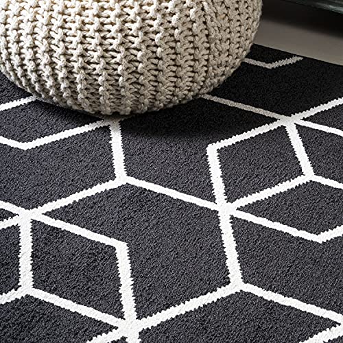 JONATHAN Y SEU101A-8 Tumbling Blocks Modern Geometric Indoor Area-Rug Contemporary Casual Easy-Cleaning Bedroom Kitchen Living Room Non Shedding, 8 X 10, Black/White