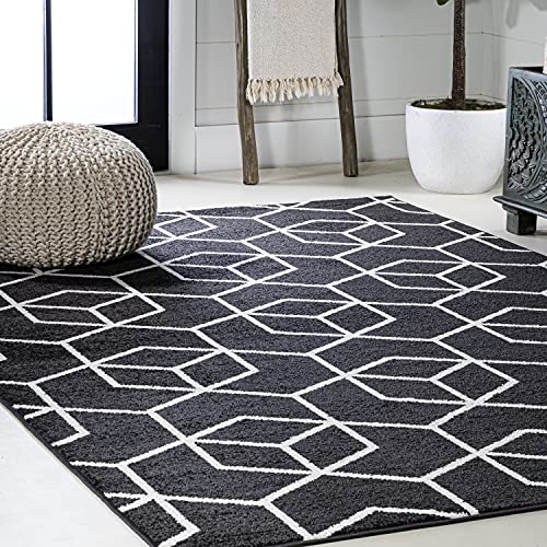 JONATHAN Y SEU101A-8 Tumbling Blocks Modern Geometric Indoor Area-Rug Contemporary Casual Easy-Cleaning Bedroom Kitchen Living Room Non Shedding, 8 X 10, Black/White