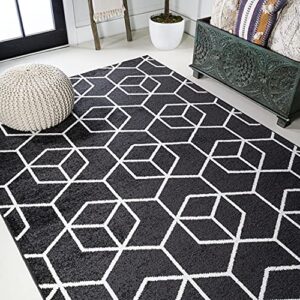 JONATHAN Y SEU101A-8 Tumbling Blocks Modern Geometric Indoor Area-Rug Contemporary Casual Easy-Cleaning Bedroom Kitchen Living Room Non Shedding, 8 X 10, Black/White