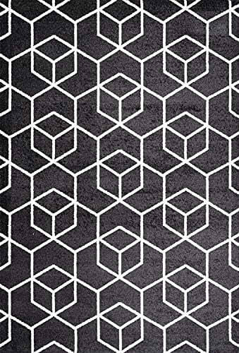 JONATHAN Y SEU101A-8 Tumbling Blocks Modern Geometric Indoor Area-Rug Contemporary Casual Easy-Cleaning Bedroom Kitchen Living Room Non Shedding, 8 X 10, Black/White