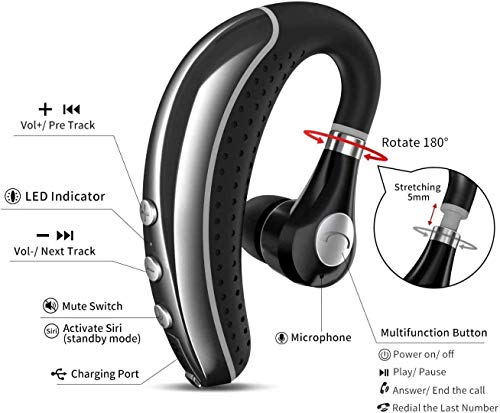 COMEXION Bluetooth Headset V5.0 Bluetooth Earpiece with Mic and Mute Key Wireless Noise Reduction Business Earphone for Driving/Meeting/Listening