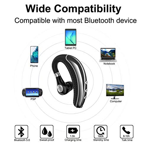 COMEXION Bluetooth Headset V5.0 Bluetooth Earpiece with Mic and Mute Key Wireless Noise Reduction Business Earphone for Driving/Meeting/Listening