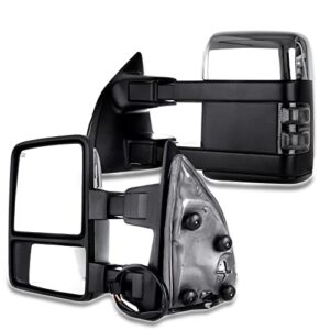 feiparts tow mirrors towing mirrors fit for 2008-2016 for ford for f250 for f350 for f450 for f550 super duty towing mirrors with left right side power adjusted heated turn signal with chrome housing