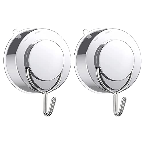 VIS'V Suction Cup Hooks, Silver Twist Suction Cups with Metal Hooks Removable Heavy Duty Window Glass Door Suction Hangers Reusable Suction Cup Holders for Kitchen Bathroom Shower Wreath - 2 Pcs