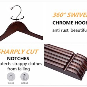 Amber Home Smooth Walnut Finish Solid Wood Shirt Dress Hangers 20 Pack, Sturdy Wooden Coat Hangers with Precisely Notches, Clothes Hangers for Jacket, Camisole, Bridal (Walnut, 20)