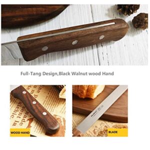 YUJIA Serrated Cake/Bread Knife, 12 Inch blade,High Carbon Stainless Steel Silver, Solid Black Walnut wood hand.