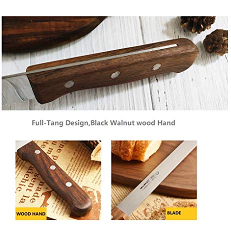 YUJIA Serrated Cake/Bread Knife, 12 Inch blade,High Carbon Stainless Steel Silver, Solid Black Walnut wood hand.