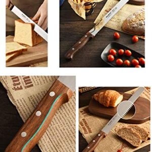 YUJIA Serrated Cake/Bread Knife, 12 Inch blade,High Carbon Stainless Steel Silver, Solid Black Walnut wood hand.