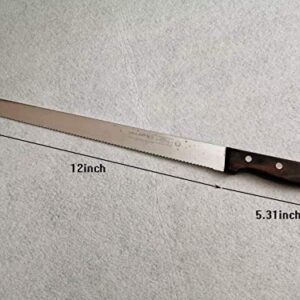 YUJIA Serrated Cake/Bread Knife, 12 Inch blade,High Carbon Stainless Steel Silver, Solid Black Walnut wood hand.