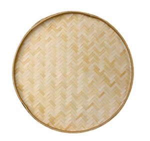 100% handwoven flat wicker round fruit basket woven food storage weaved shallow tray bin vegetable organizer holder bowl decorative rack display kids diy art drawing board tablet paint (42cm/16.5")