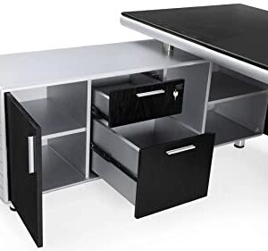 Zuri Furniture 83" Modern Kennedy Executive Black Oak Wood Desk with Left Return