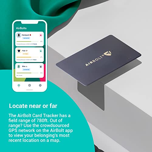 AIRBOLT Card Tracker - Rechargeable Bluetooth Tracker Locator - Wallets, Suitcase, Purses, Backpacks, Luggage Finder - Water Resistant, 780ft Range, Separation Alerts, Control with Smartphone