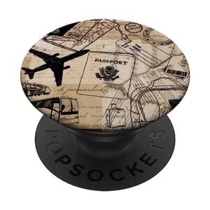 retro travel plane vintage map pilot flight attendant gift popsockets swappable popgrip