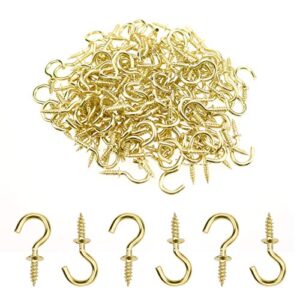 mini ceiling screw hooks, 200 pieces 1/2 inch cup hooks screw-in hooks for hanging plants mug arts decorations，gold