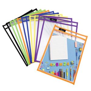 dry erase sleeves – multicolor dry erase pockets – reusable classroom sheet protectors – dry erase sheet protectors with oversize pockets – pack of 12 heavy duty page protectors