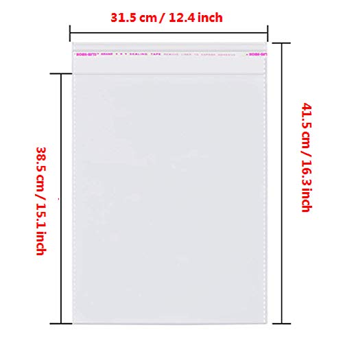 200 Pcs 12" x 15" Self Seal Clear Cello Cellophane Bags Resealable Plastic Apparel Bags Perfect for Packaging Clothing, T-Shirt, Brochure, Prints, Handicraft Gift