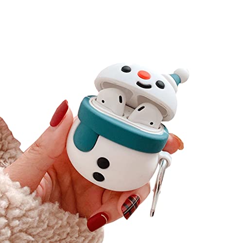 Rertnocnf Compatible with Earbuds Case Airpods 1 & 2, Girls Women 3D Cute Christmas Snowman Soft Silicone Shockproof Wireless Earphone Protector Blue