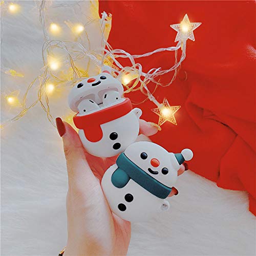 Rertnocnf Compatible with Earbuds Case Airpods 1 & 2, Girls Women 3D Cute Christmas Snowman Soft Silicone Shockproof Wireless Earphone Protector Blue