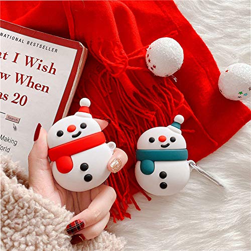 Rertnocnf Compatible with Earbuds Case Airpods 1 & 2, Girls Women 3D Cute Christmas Snowman Soft Silicone Shockproof Wireless Earphone Protector Blue