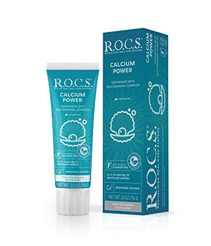 R.O.C.S. Toothpaste - Mineralin Formula with Calcium, Bromelain and Xylitol - Best for Removing Plaque and Strengthening Enamel - Non-Fluoride Oral Care (Calcium Power, Pack of 1)