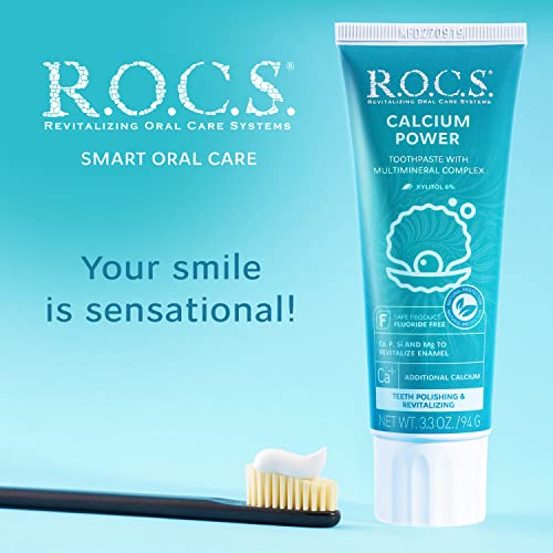 R.O.C.S. Toothpaste - Mineralin Formula with Calcium, Bromelain and Xylitol - Best for Removing Plaque and Strengthening Enamel - Non-Fluoride Oral Care (Calcium Power, Pack of 1)