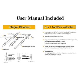 DUNBONG Metal Multi tool Pen 6-in-1 Stylus Pen - With Screwdriver, Ballpoint Pen Black ink, Stylus pen, Level and Ruler, 1-Count (Silver)