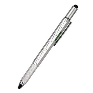 DUNBONG Metal Multi tool Pen 6-in-1 Stylus Pen - With Screwdriver, Ballpoint Pen Black ink, Stylus pen, Level and Ruler, 1-Count (Silver)