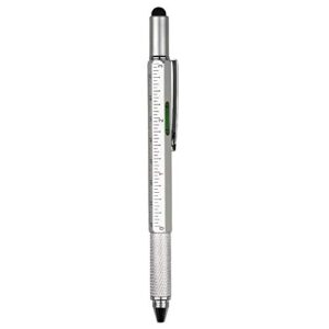 DUNBONG Metal Multi tool Pen 6-in-1 Stylus Pen - With Screwdriver, Ballpoint Pen Black ink, Stylus pen, Level and Ruler, 1-Count (Silver)