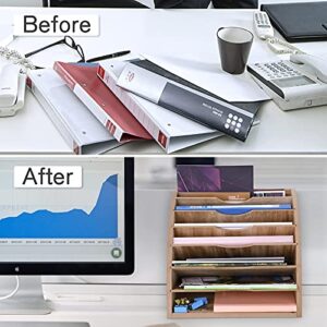 WuGeShop Office 7 Tier File Organizer Desk Paper Organizer, 6 Adjustable Shelves File Sorter, Large Desktop Paper File Holder with DIY Compartments