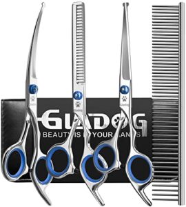 gladog professional 5 in 1 dog grooming scissors set with safety round tips, sharp and durable pet grooming shears for cats