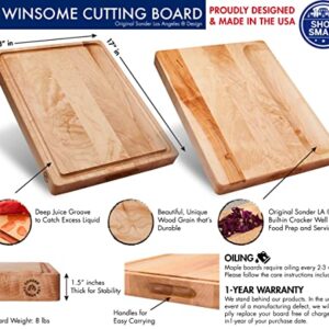 Sonder Los Angeles, Made in USA, Large Thick Maple Wood Cutting Board for Kitchen with Juice Groove, Sorting Compartment, Charcuterie Wooden Board 17x13x1.5 in (Gift Box Included)