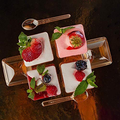 Km Dessert Cups with Lids and Spoons 5OZ Pack of 100 - Clear Tumbler, Plastic Parfait Cups, Tasting Appetizer Bowls, Tall Square Shooters Shot Glasses Mini Dessert Cups - Great for Event and Party