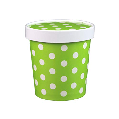 Worlds 16 OZ Polka Dot Green Paper Ice Cream Containers with Paper Lid 10 Set