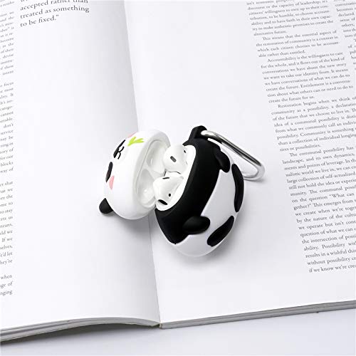 Ultra Thick Soft Silicone Panda Bamboo Case with Hook for Apple Airpods 1 2 Air Pods Wireless Earbuds Protective 3D Cartoon Animal Fun Cool Cute Lovely Gift Kids Teens Girls Boys Daughter Son