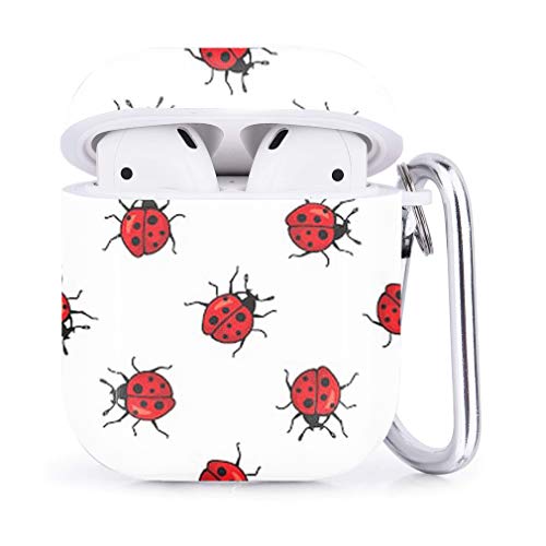 Compatible with Airpods 2 & 1 – Shockproof TPU Gel Portable Protection Soft Case Cover Skin with Carabiner Clip Keychain (Ladybugs Cute Cartoon)