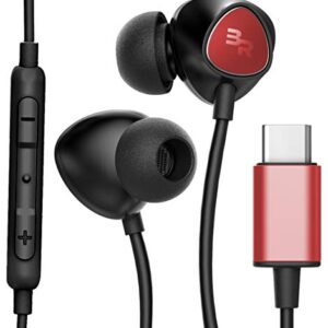 Bolle & Raven Thore USB Type C Earbuds | in Ear Wired Headphones with Microphone Remote | for Note 10/20, S21/ S21 FE/ S22 / S23 Ultra, Pixel 4/5 XL/6/6a/7 Pro, iPad Pro - Red