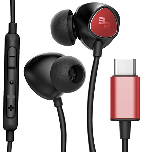 Bolle & Raven Thore USB Type C Earbuds | in Ear Wired Headphones with Microphone Remote | for Note 10/20, S21/ S21 FE/ S22 / S23 Ultra, Pixel 4/5 XL/6/6a/7 Pro, iPad Pro - Red