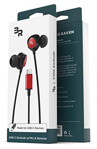 Bolle & Raven Thore USB Type C Earbuds | in Ear Wired Headphones with Microphone Remote | for Note 10/20, S21/ S21 FE/ S22 / S23 Ultra, Pixel 4/5 XL/6/6a/7 Pro, iPad Pro - Red