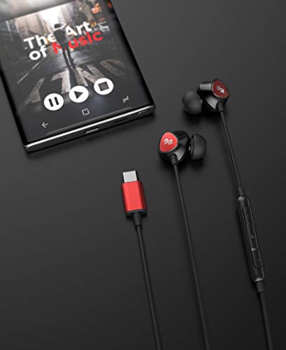 Bolle & Raven Thore USB Type C Earbuds | in Ear Wired Headphones with Microphone Remote | for Note 10/20, S21/ S21 FE/ S22 / S23 Ultra, Pixel 4/5 XL/6/6a/7 Pro, iPad Pro - Red