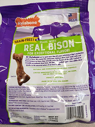 Nylabone Dog Chew Grain Free Edible With Real Bison Highly Digestible No Corn No Meat By- Product ( 48 Chew) (One Pack- 2.1 LB)