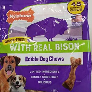 Nylabone Dog Chew Grain Free Edible With Real Bison Highly Digestible No Corn No Meat By- Product ( 48 Chew) (One Pack- 2.1 LB)