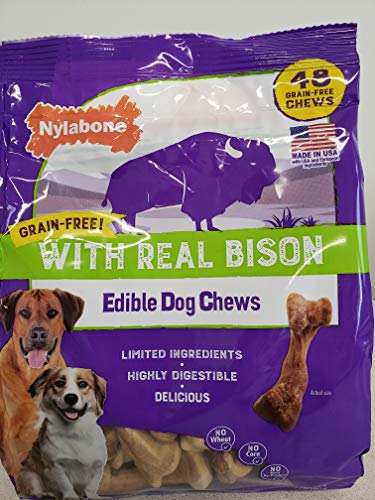 Nylabone Dog Chew Grain Free Edible With Real Bison Highly Digestible No Corn No Meat By- Product ( 48 Chew) (One Pack- 2.1 LB)