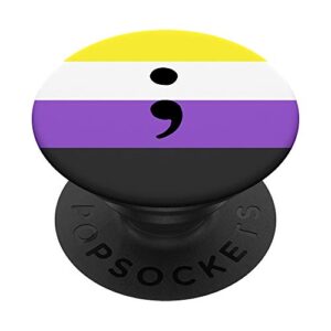 mental health semicolon non-binary nonbinary enby pride flag popsockets swappable popgrip