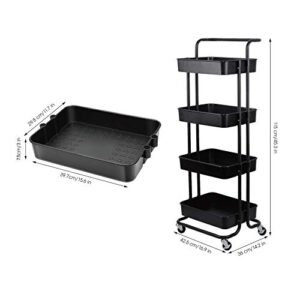 DTK 4 Tier Utility Rolling Cart with Wheels, Storage Kitchen Organizer Craft Cart with Shelves, Trolley Mobile Cart for Office, Kitchen, Bathroom (Black) Frank