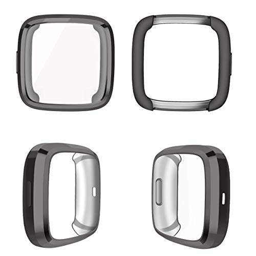 Wepro Screen Protective Case Compatible with Fitbit Versa 2 Smartwatch, 3-Pack Soft TPU Full Cover Cases for Fitbit Versa 2 Watch, Clear/Black/Rosegold